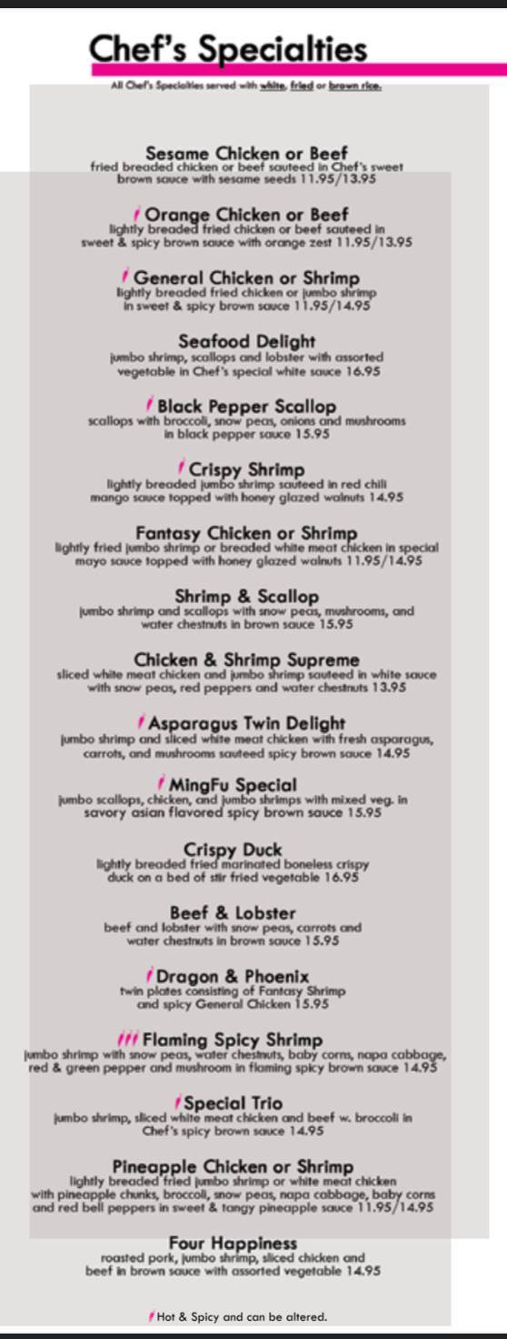 Menu at Ming Fu restaurant, Waxhaw, Kensington Dr