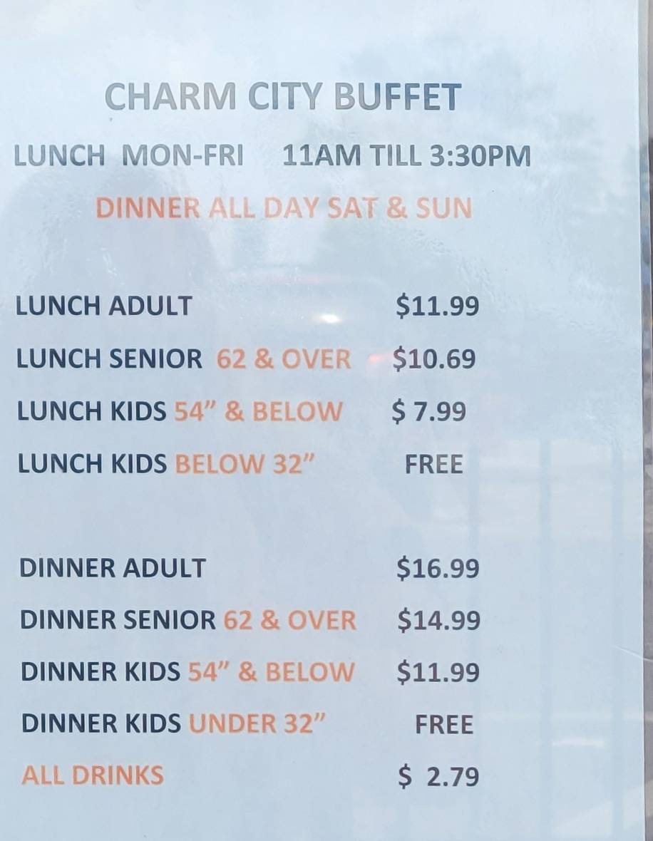 Menu at Charm City Buffet & Grill restaurant, Parkville
