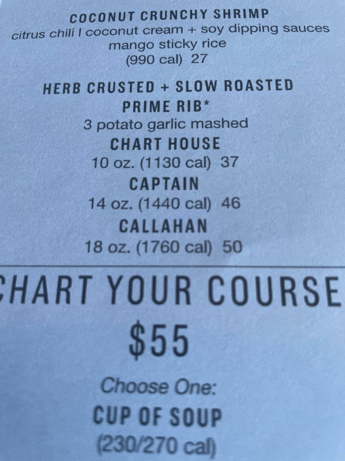 Menu at Chart House steakhouse, Dana Point