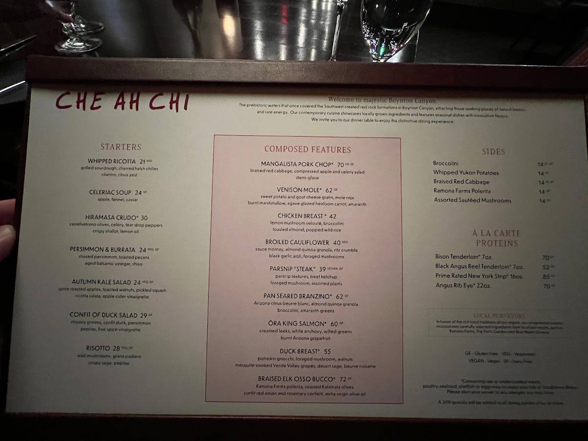 Menu at Che Ah Chi pub & bar, Sedona