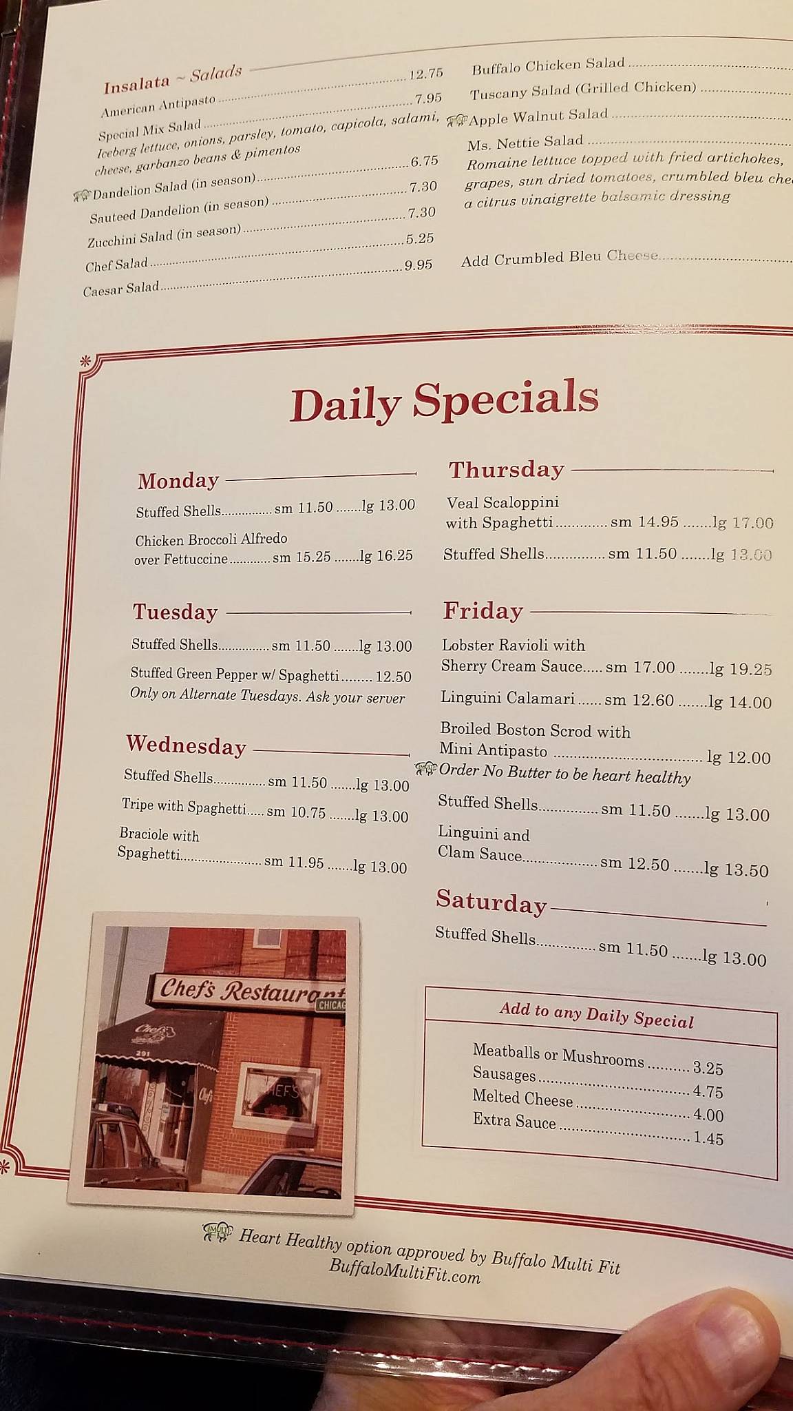 Menu at Chef's Restaurant, Buffalo