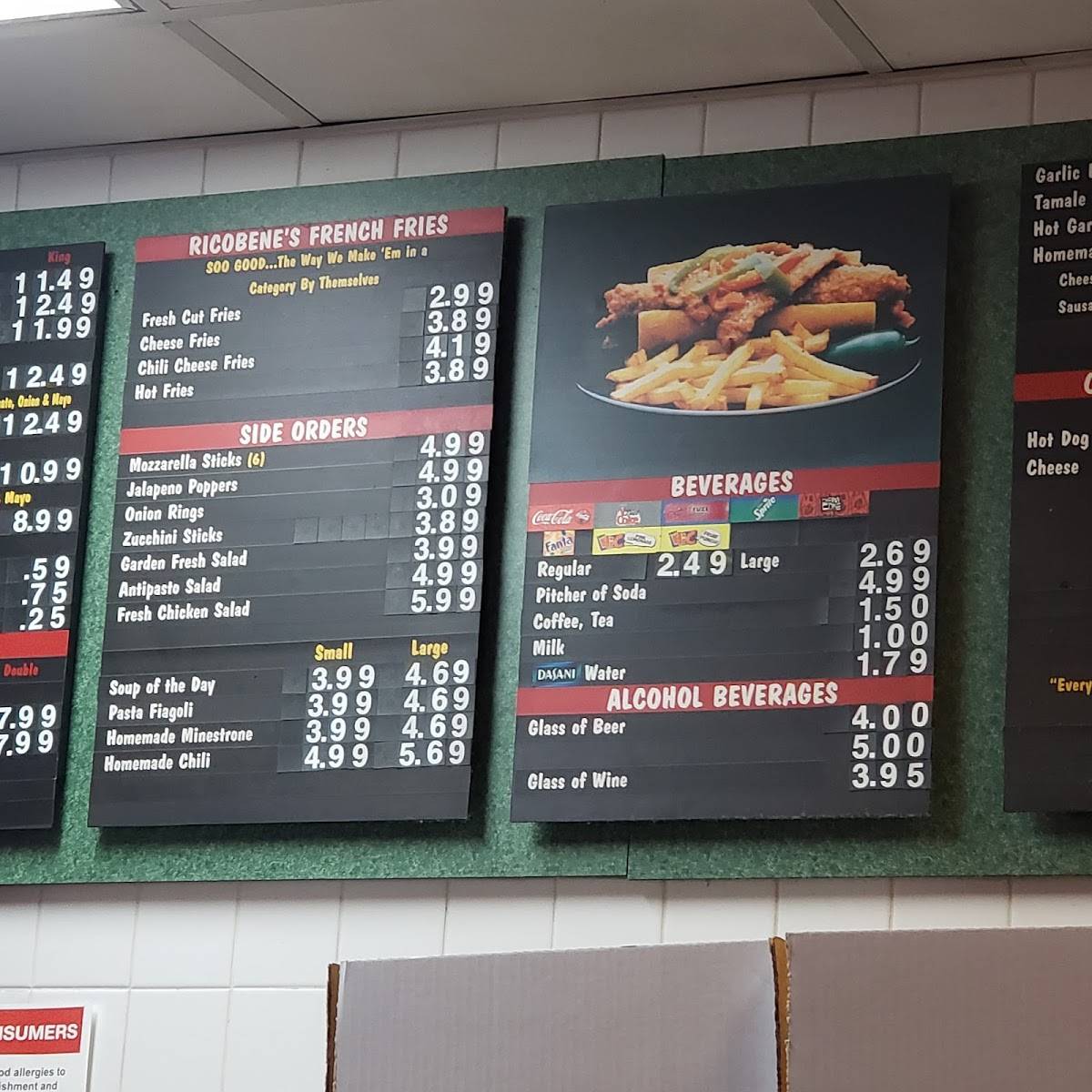 Menu at Ricobene's pizzeria, Chicago, 252 W 26th St