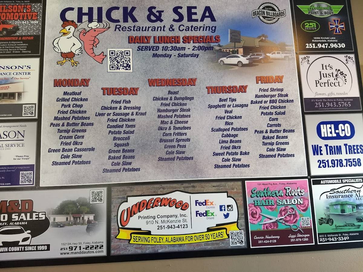 Menu at Chick & Sea Foods restaurant, Foley