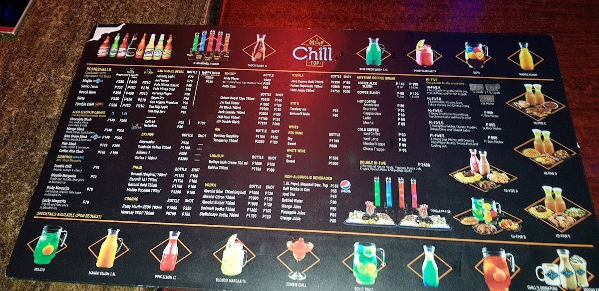 Menu at Chill Top Cubao - Roofdeck Restobar, Quezon City, 266 P. Tuazon ...