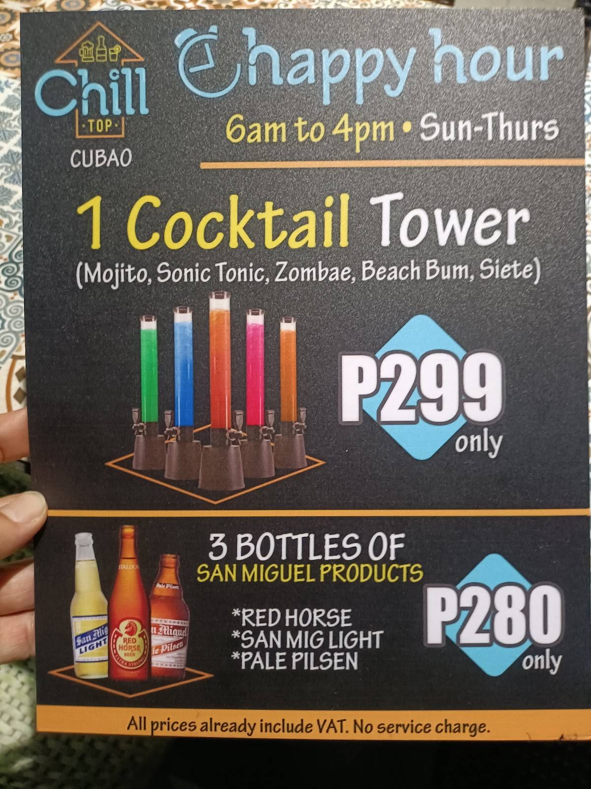 Menu at Chill Top Cubao - Roofdeck Restobar, Quezon City, 266 P. Tuazon ...