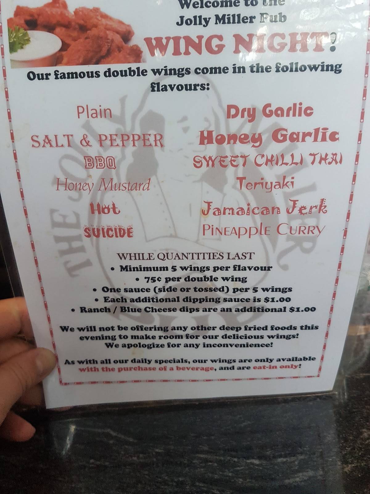 Menu at Jolly Miller Pub, Chilliwack