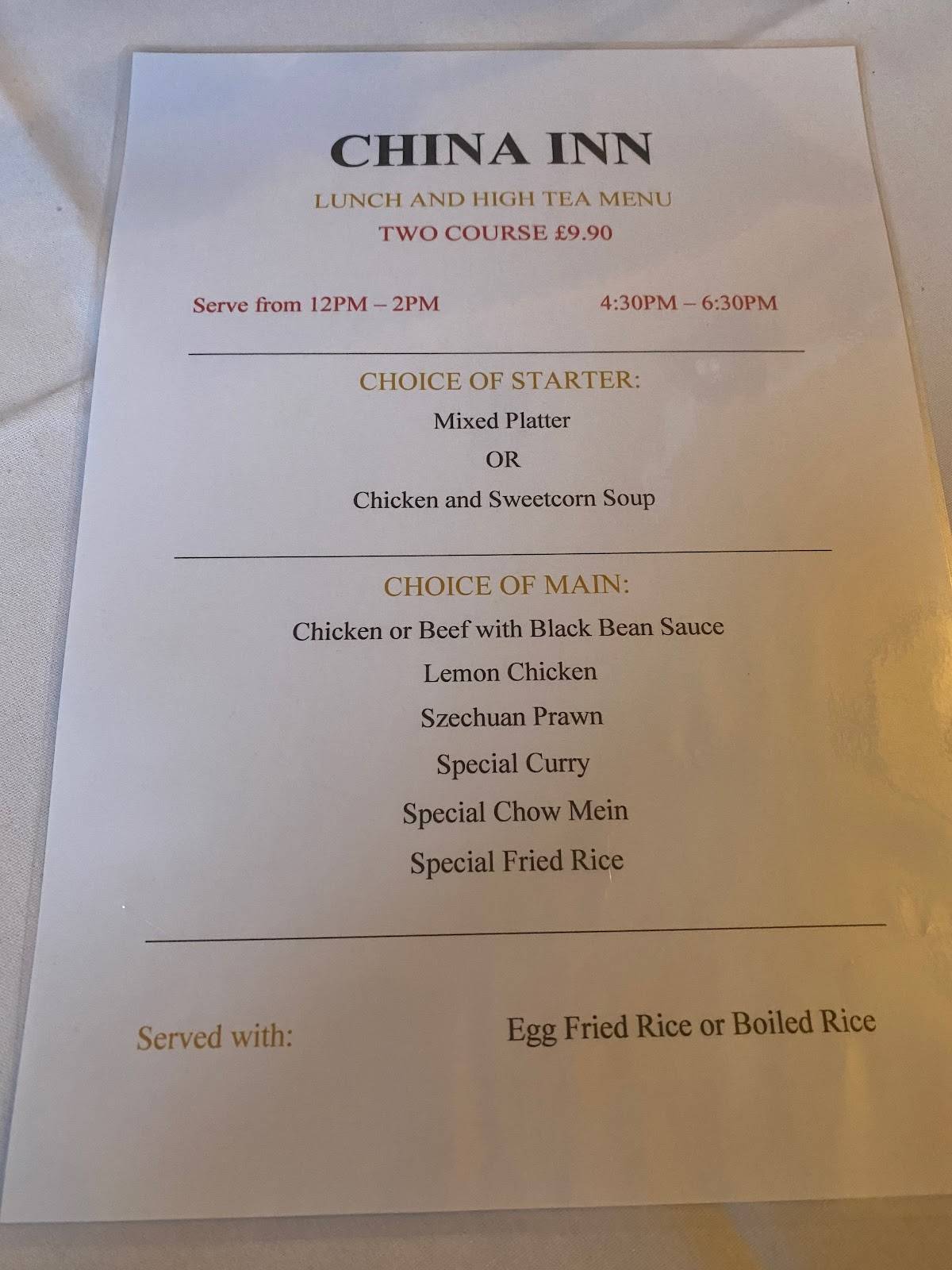 Menu at China Inn pub & bar, Grantham, 4 Avenue Rd