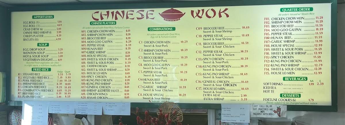 Menu at Chinese Wok restaurant, Angleton