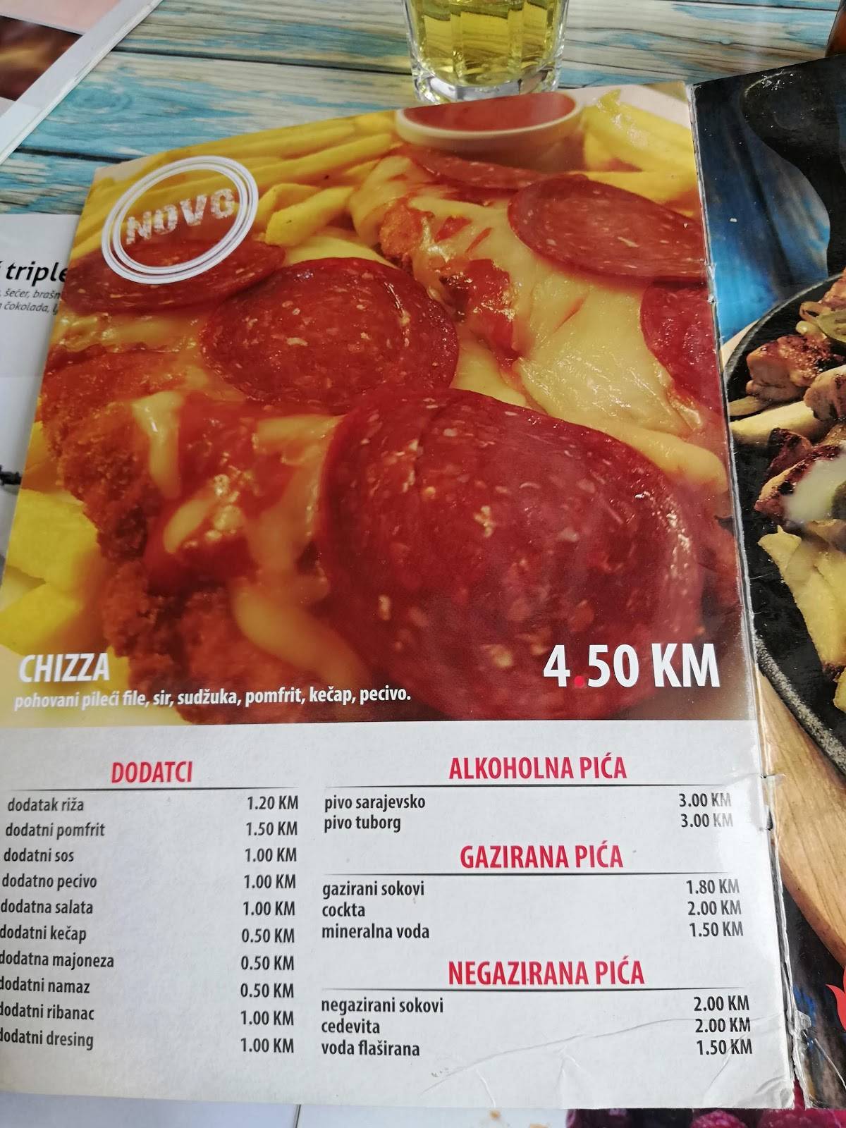 Menu at Chipas restaurant, Sarajevo