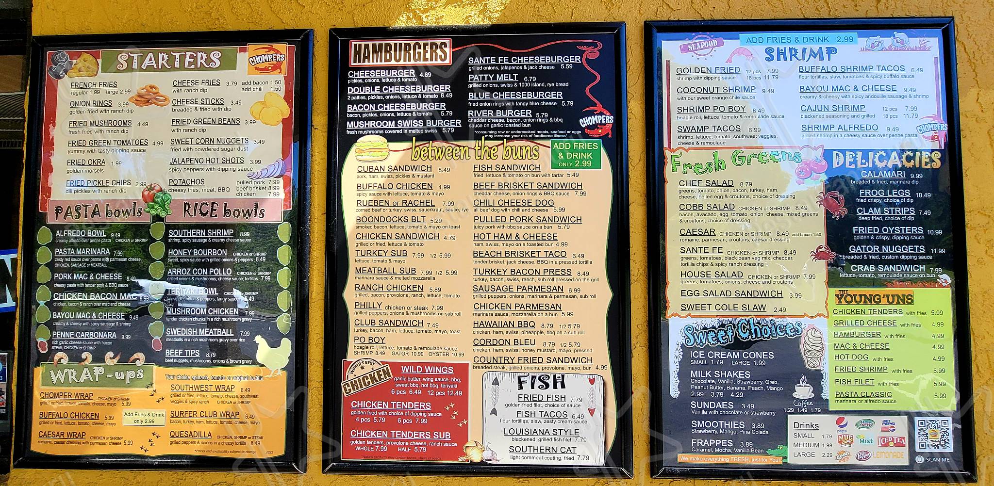 Menu at Chompers Diner restaurant, Fanning Springs
