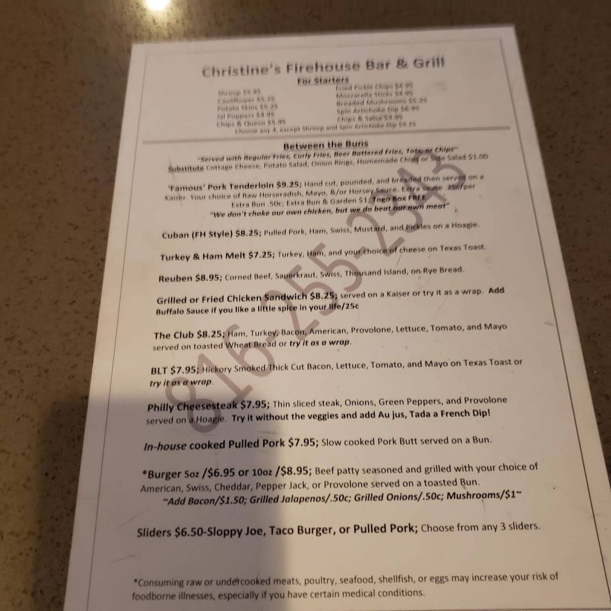 Menu at Christine's Firehouse pub & bar, North Kansas City
