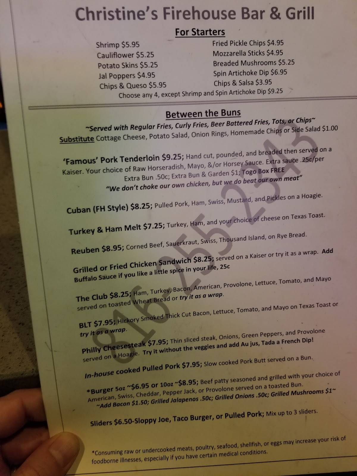 Menu at Christine's Firehouse pub & bar, North Kansas City