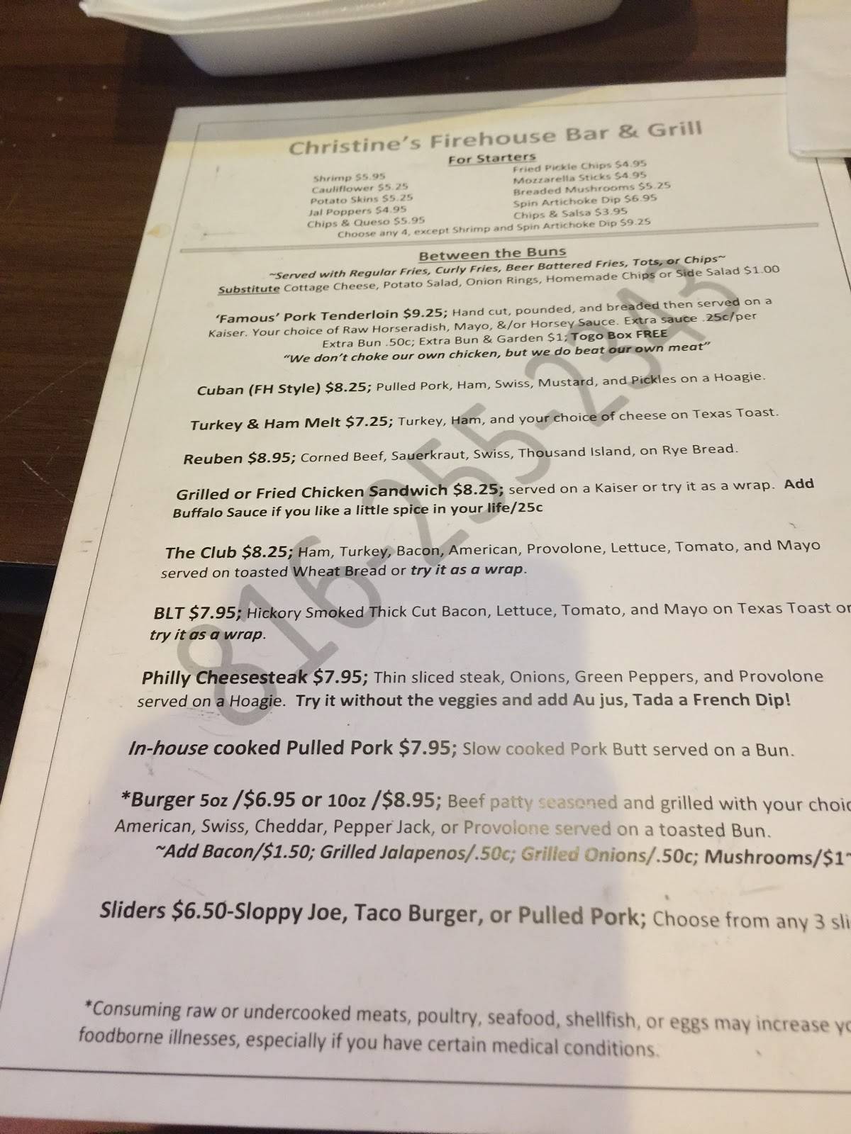 Menu at Christine's Firehouse pub & bar, North Kansas City