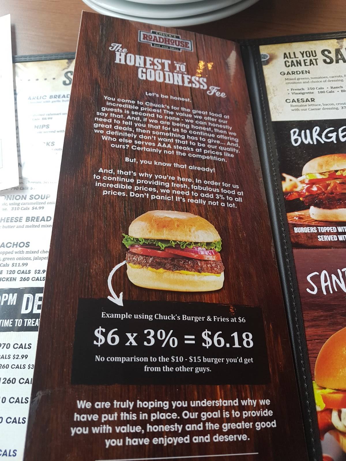 Menu at Chuck's Roadhouse Bar & Grill, Port Perry