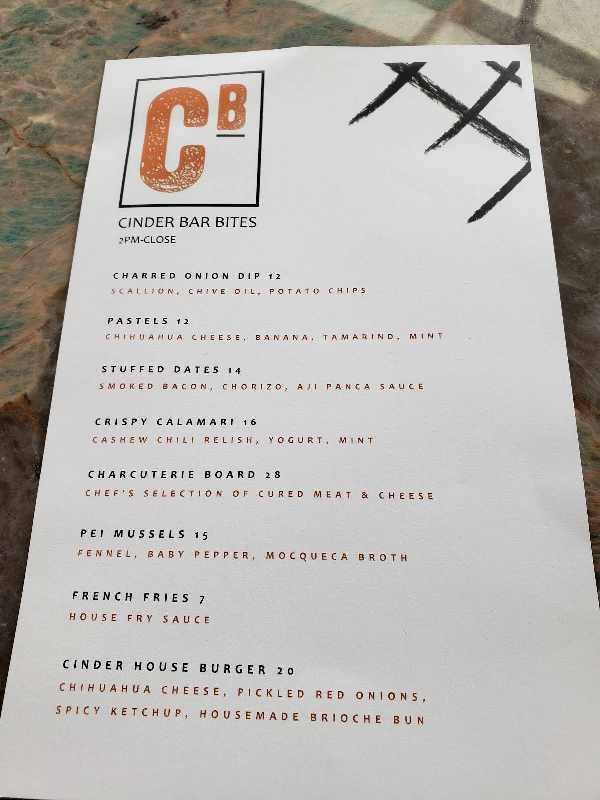 Menu at Cinder House and Bar, St. Louis, 999 N 2nd St