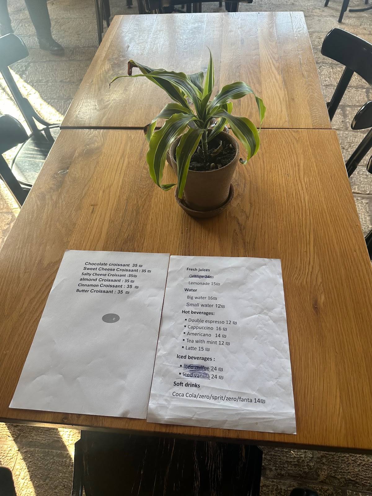 Menu at City View restaurant, Jerusalem