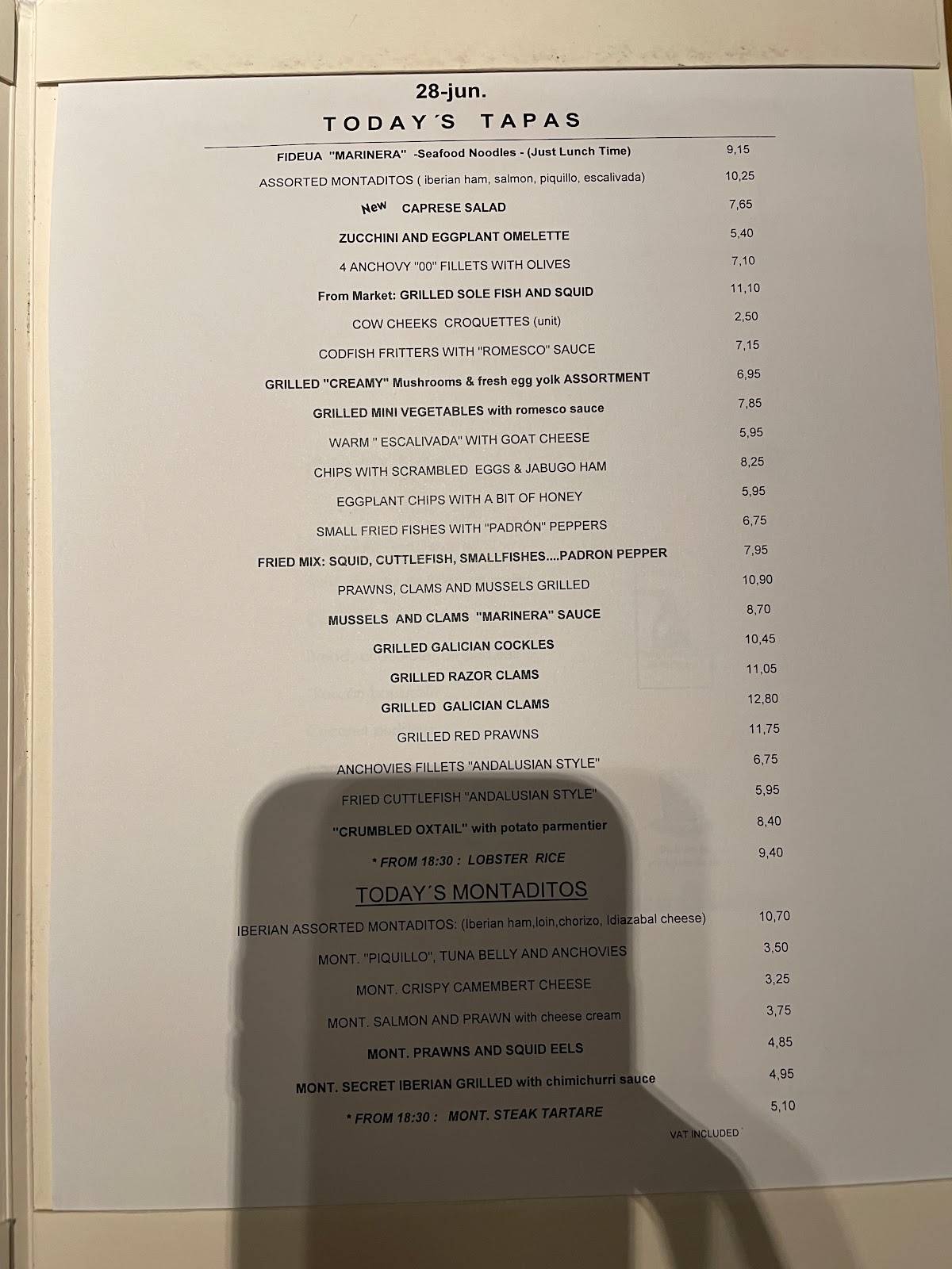 Menu at Ciutat Comtal pub & bar, Barcelona, Rambla de Catalunya