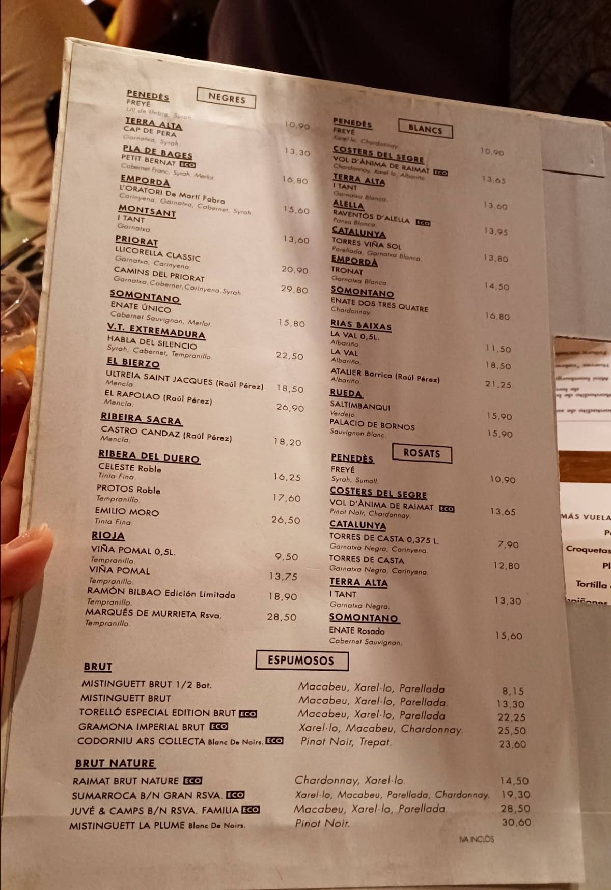 Menu at Ciutat Comtal pub & bar, Barcelona, Rambla de Catalunya
