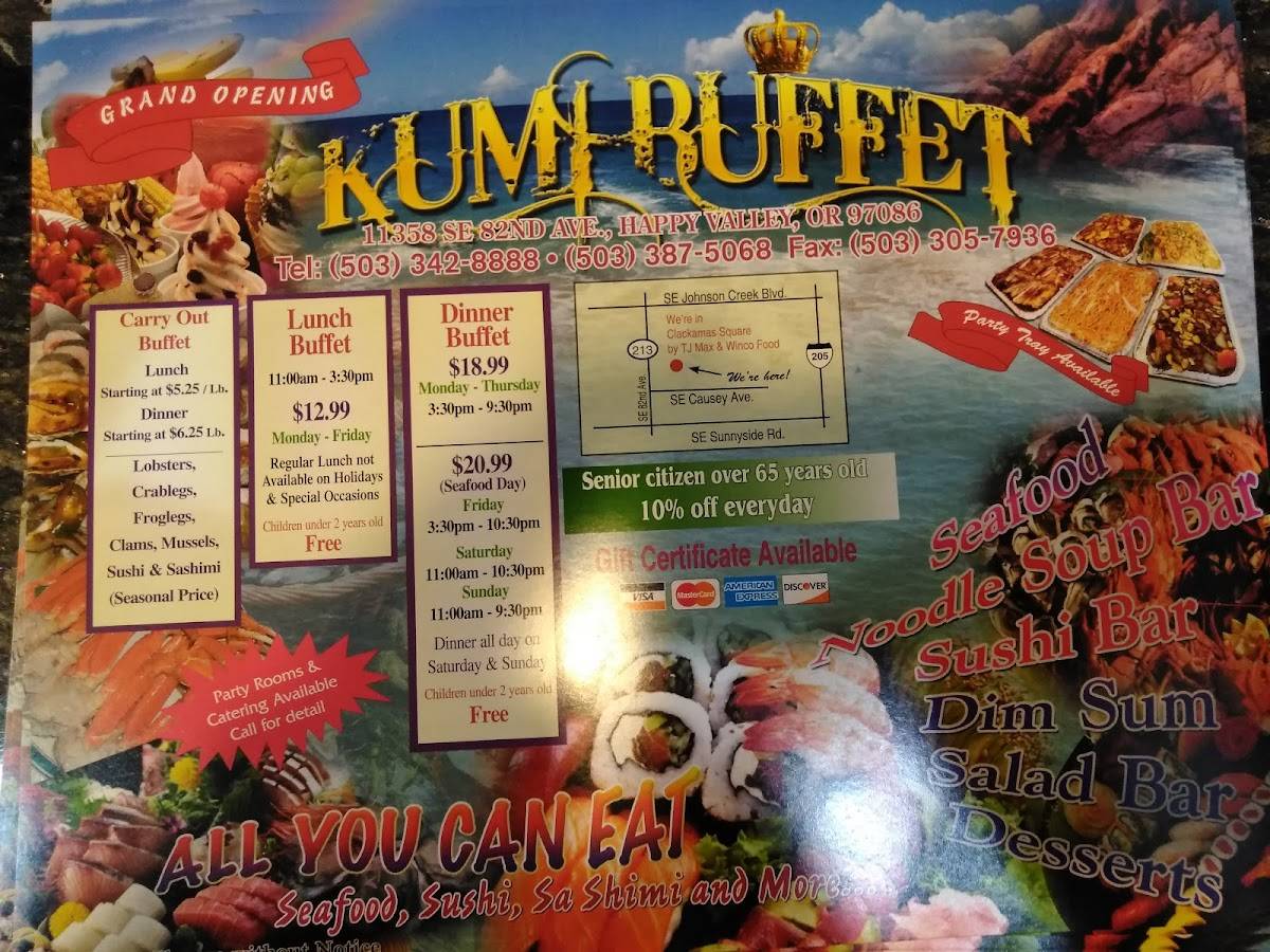 Menu at Kumi Buffet restaurant, Happy Valley
