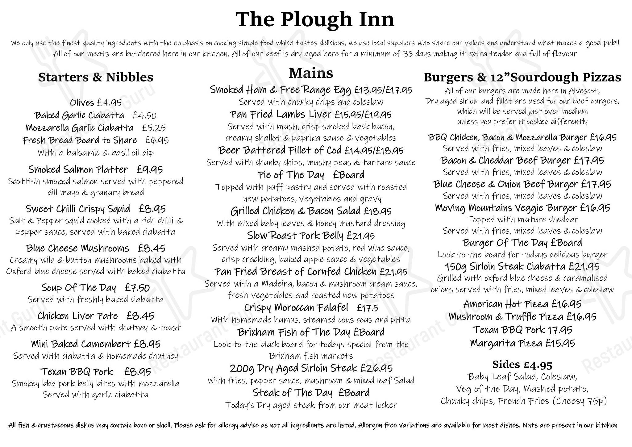 Menu at The Plough Inn Alvescot pub & bar, Clanfield, Main Rd