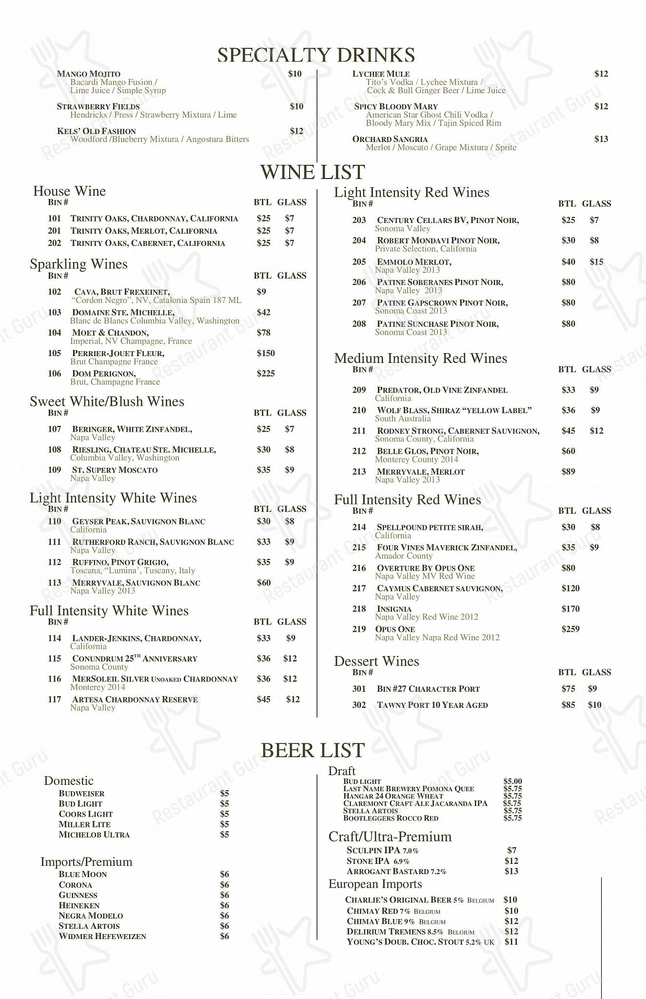 Menu at Orchard Restaurant, Claremont