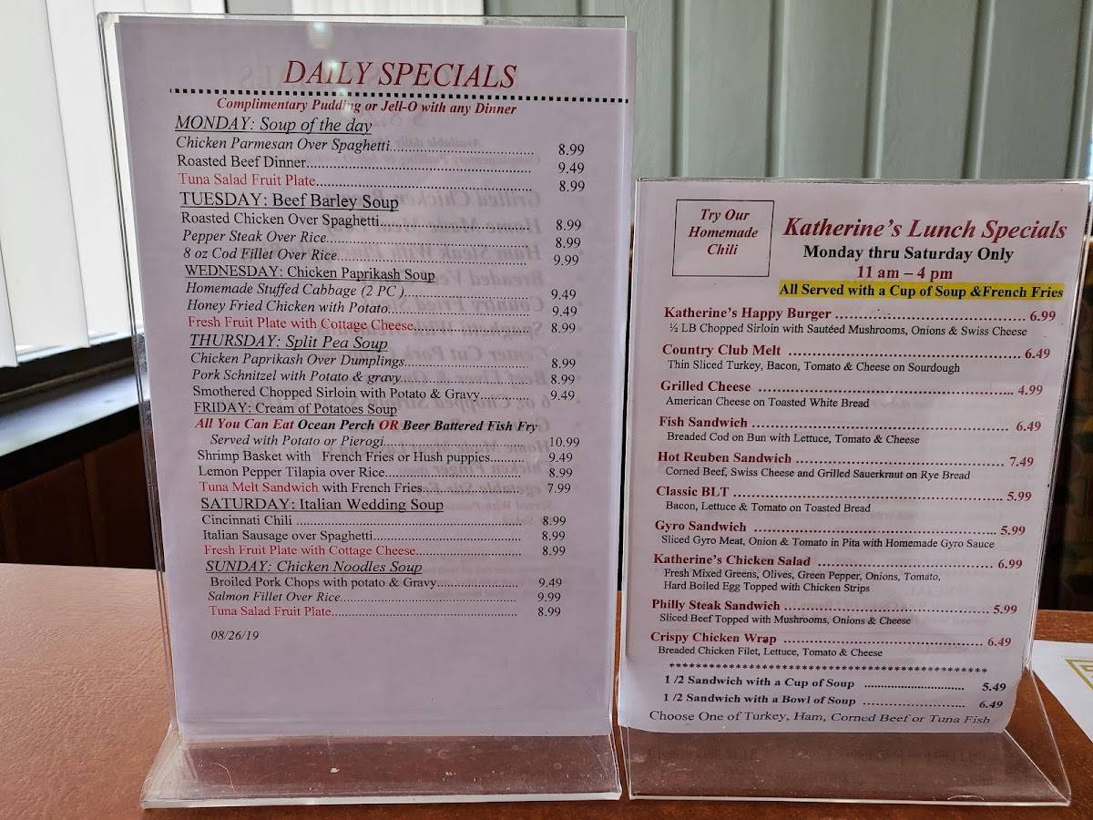 Menu at Katherine's Family Restaurant, Cleveland