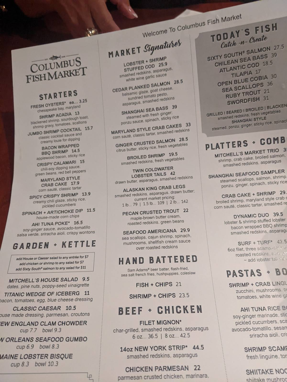 Menu at Columbus Fish Market pub & bar, Columbus, Olentangy River Rd