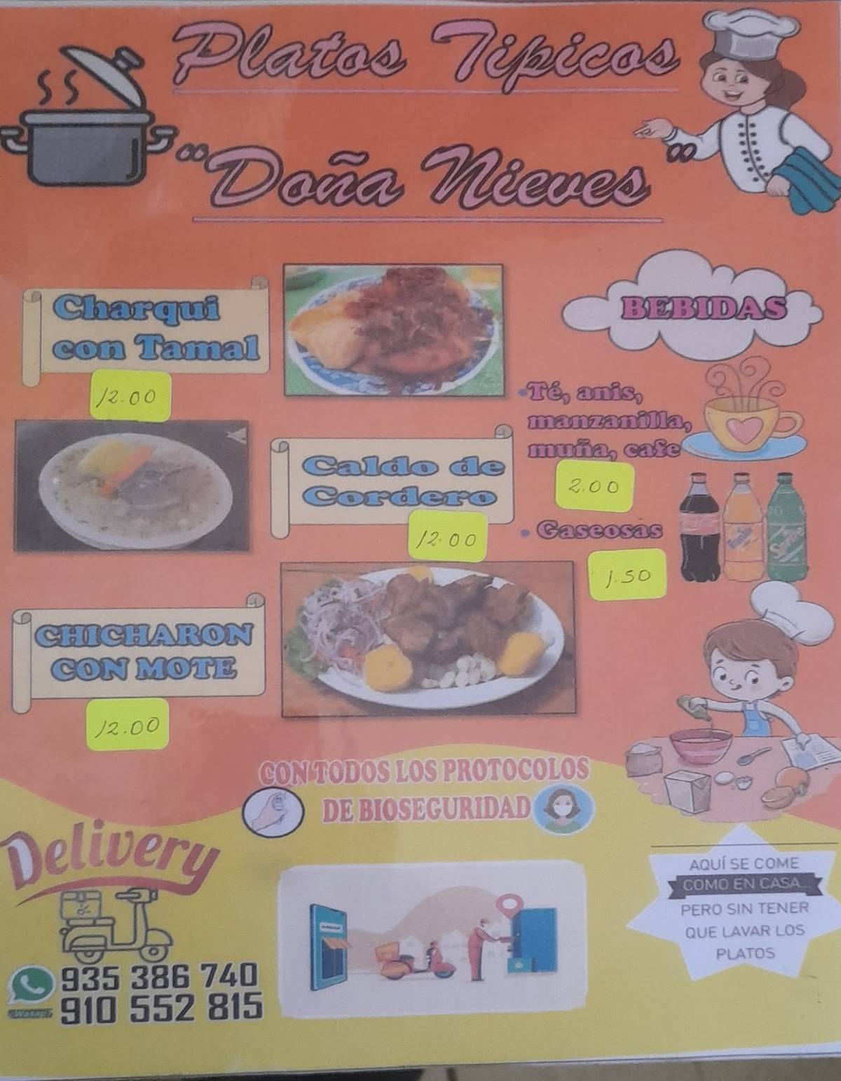 Carta del restaurante Comidas Tipicas "Doña Nieves", Cerro del Pasco