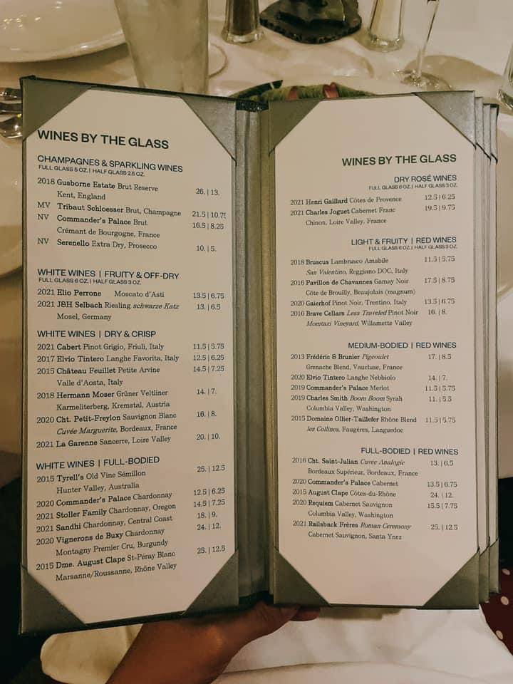 Menu at Commander's Palace pub & bar, New Orleans