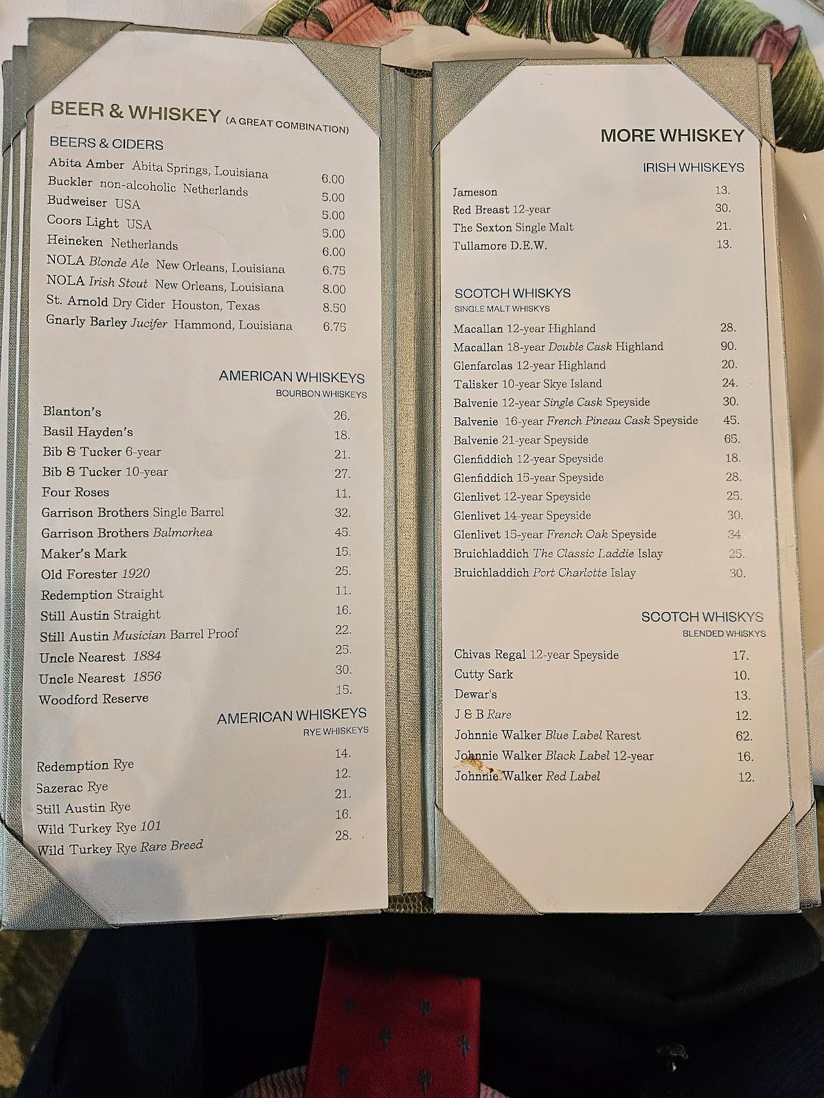 Menu at Commander's Palace pub & bar, New Orleans
