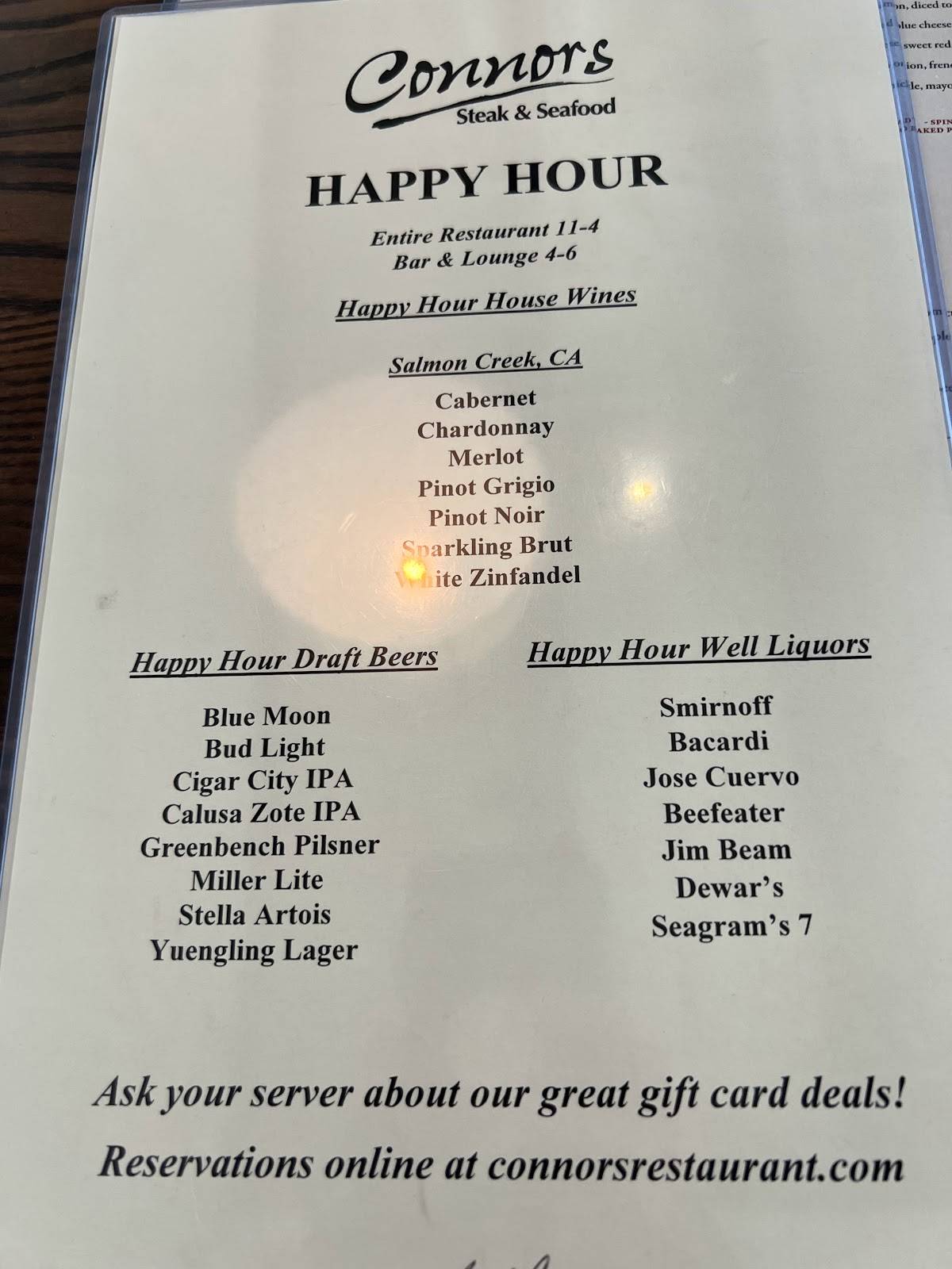 Menu at Connors Steak & Seafood steakhouse, Sarasota