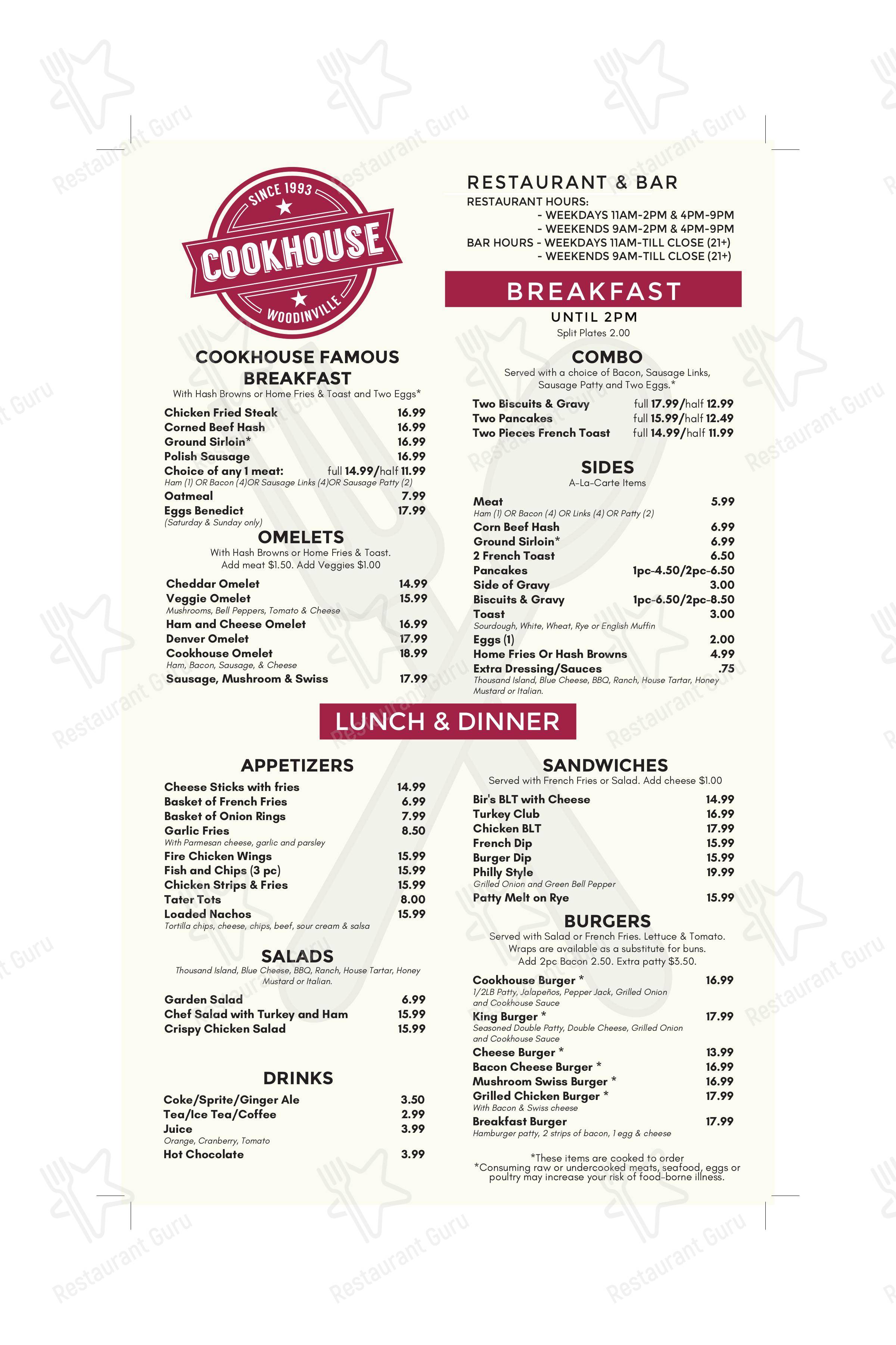 Menu at Cookhouse Restaurant & Bar, Woodinville, NE Woodinville Dr