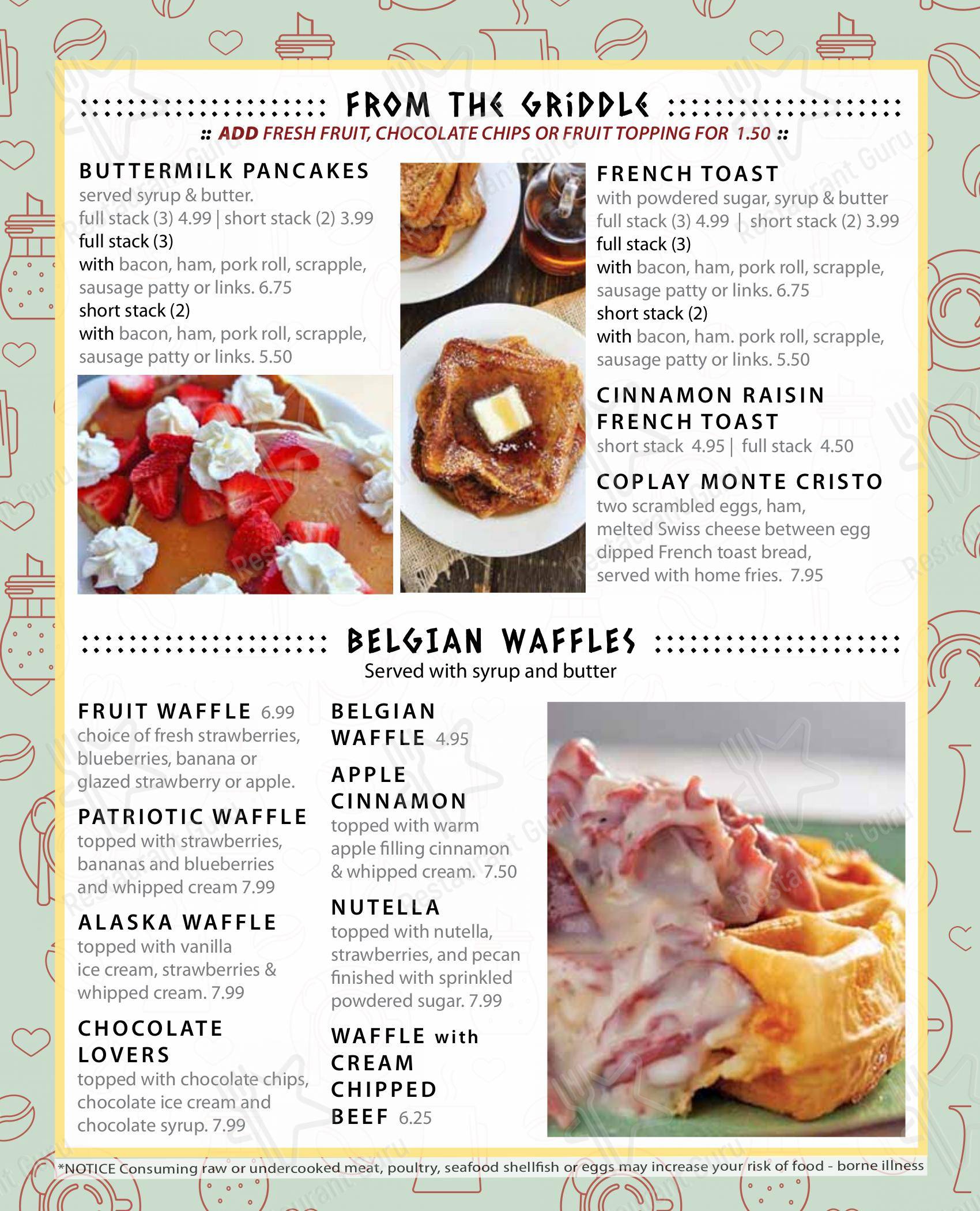 Menu at Coplay Eatery restaurant, Coplay
