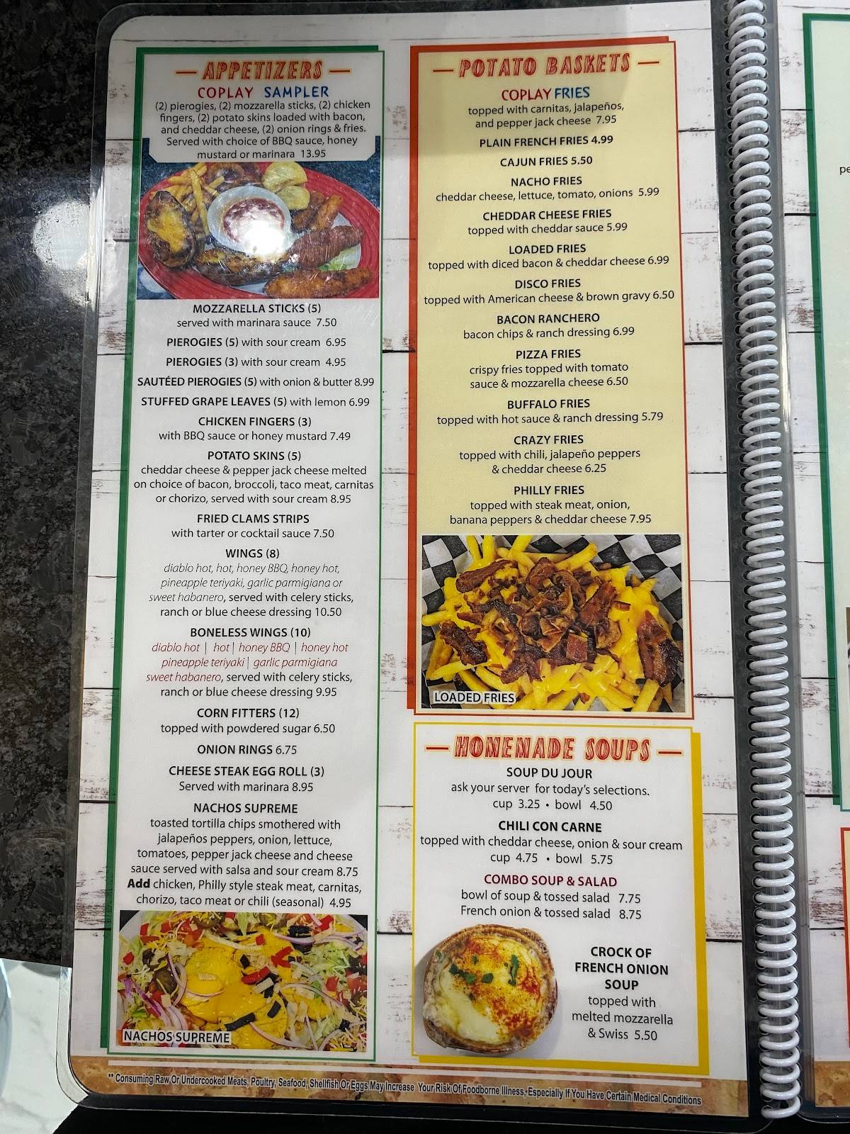 Menu at Coplay Eatery restaurant, Coplay