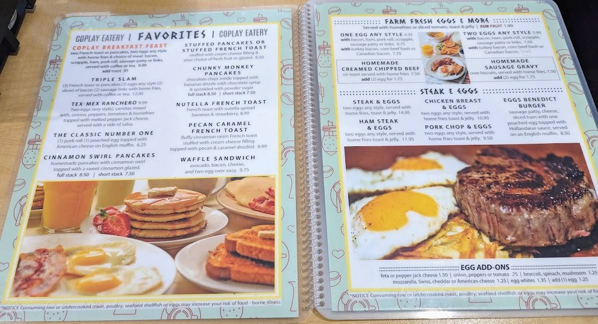 Menu at Coplay Eatery restaurant, Coplay