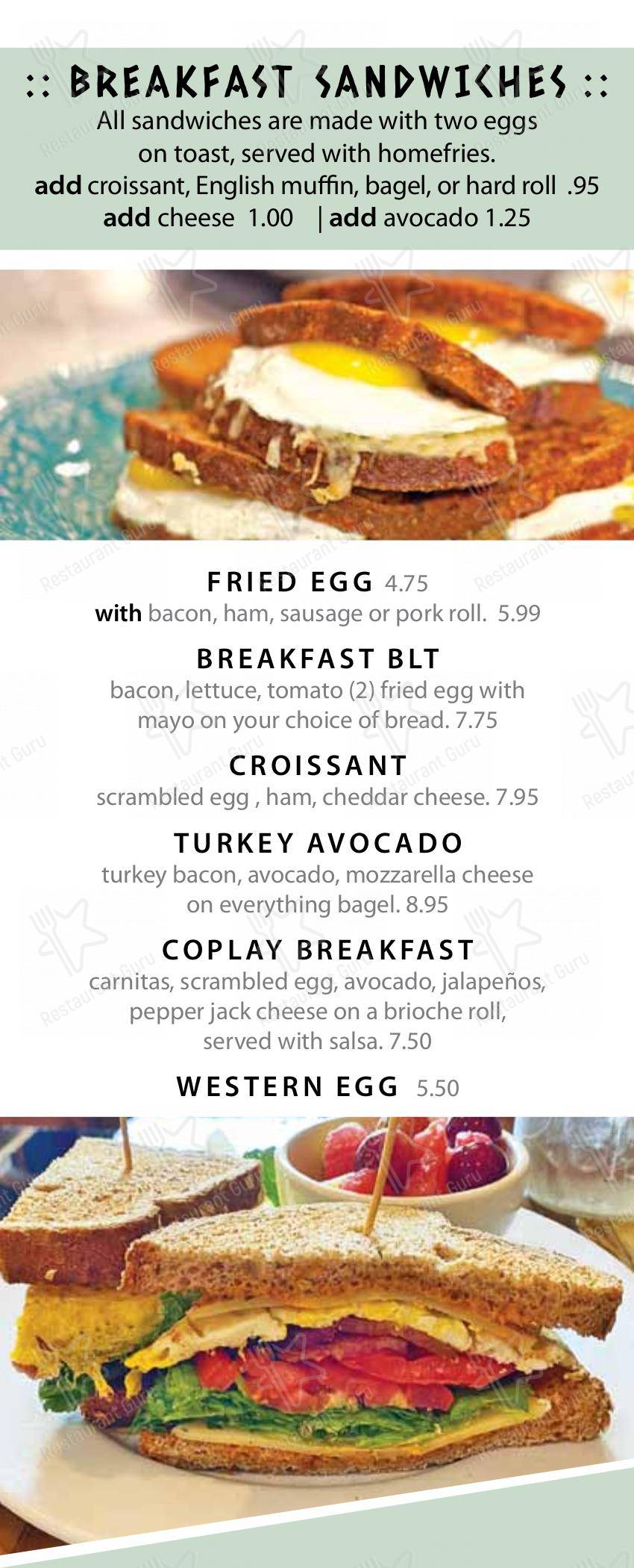 Menu at Coplay Eatery restaurant, Coplay