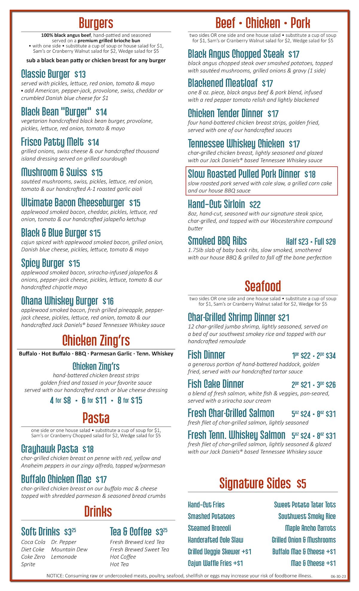 Menu at Copper Blue restaurant, Milford