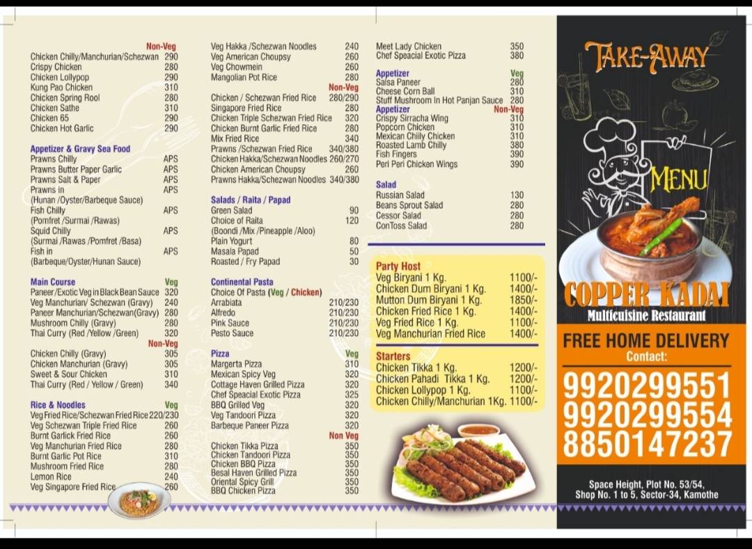 Menu at Copper kadai, Navi Mumbai