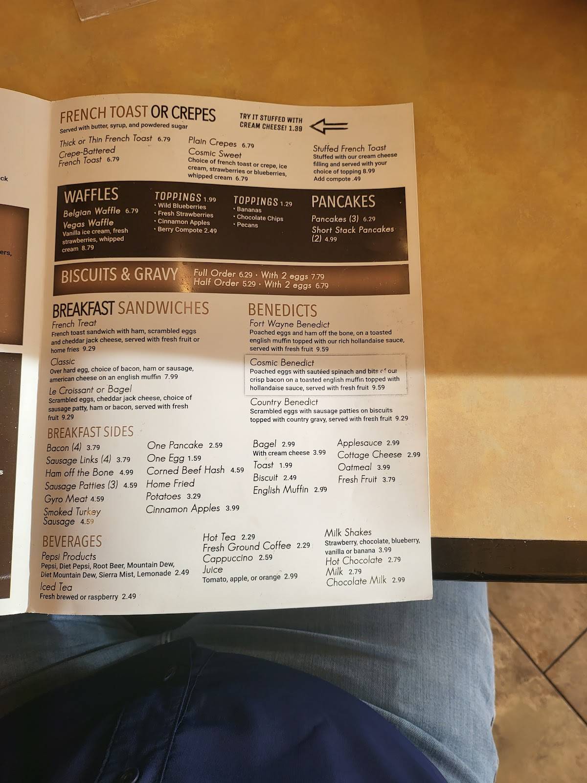 Menu at Cosmos Restaurant, Fort Wayne, Lima Rd