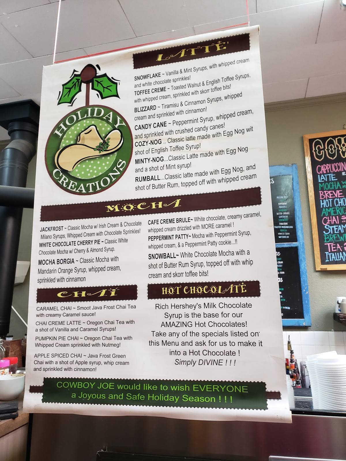 Menu at Cowboy Joe Downtown cafe, Elko