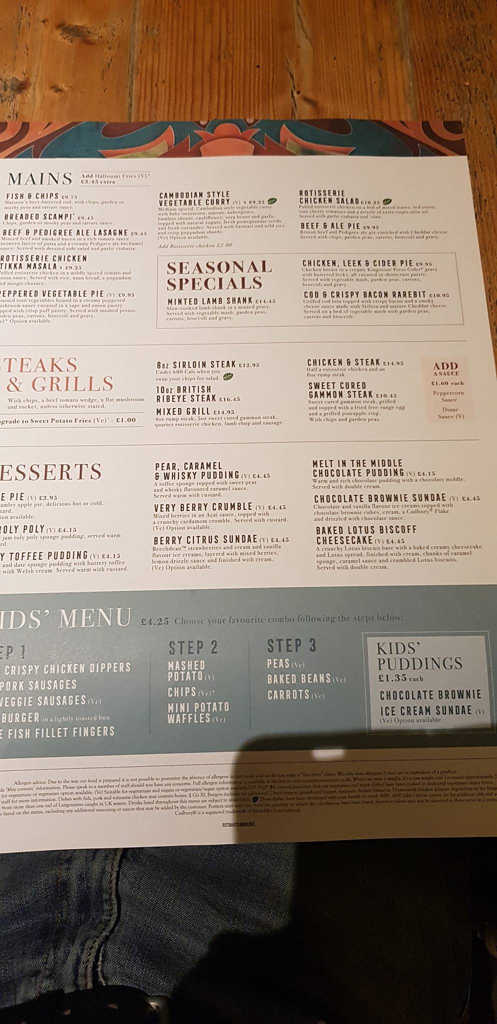 Menu at Crewe & Harpur pub & bar, Derby