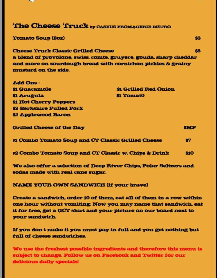 Menu at Crispy Melty by Caseus restaurant, New Haven