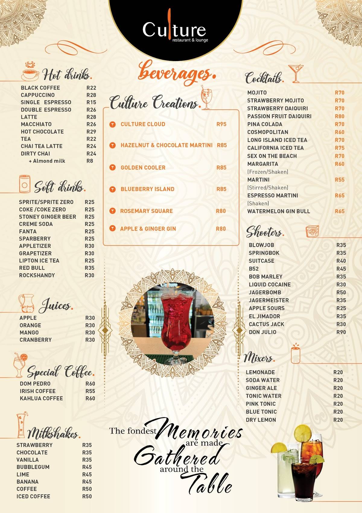 Menu at Culture Restaurant and Lounge, Umhlanga
