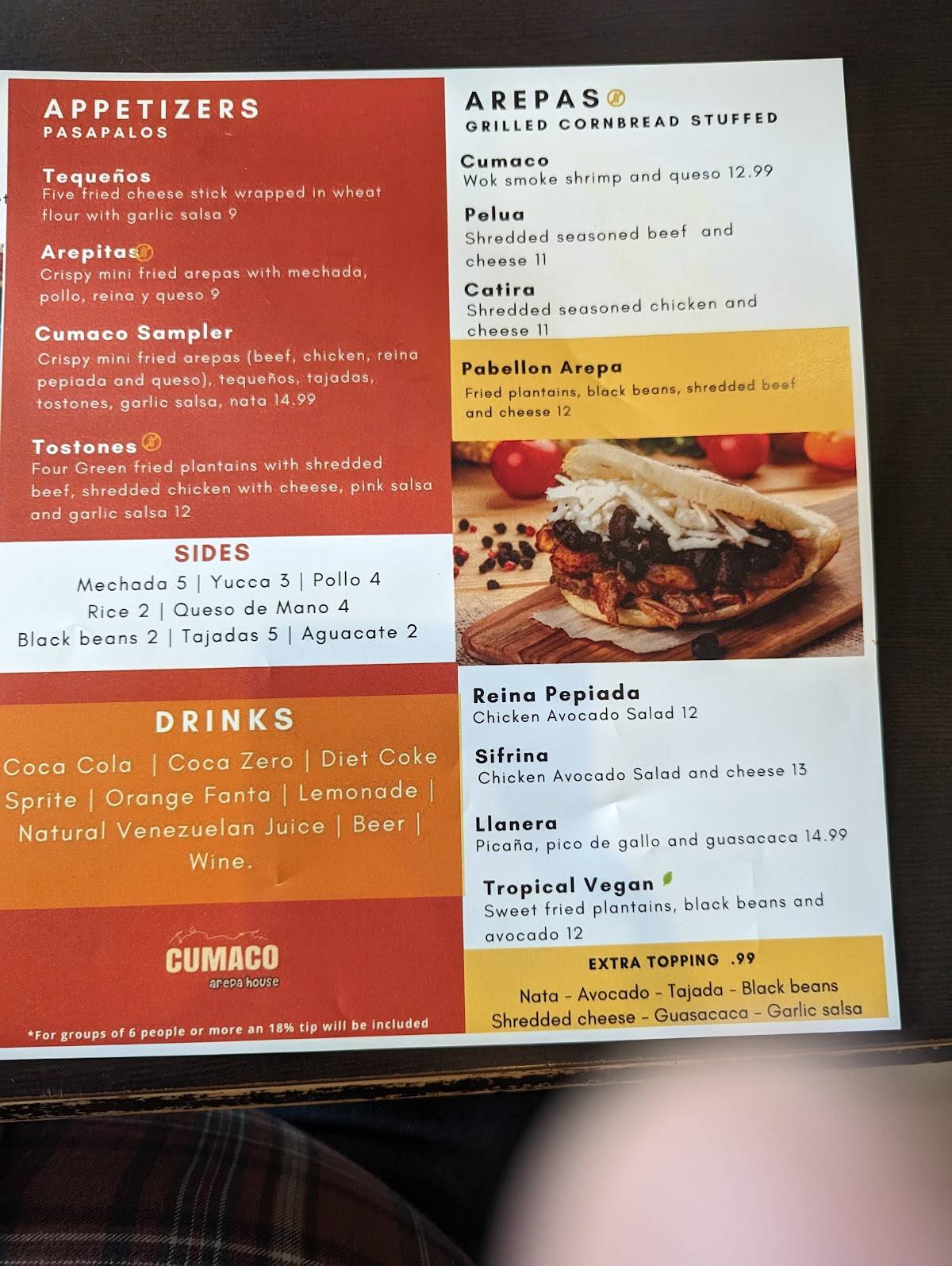 Menu at Cumaco Arepa House restaurant, Indianapolis
