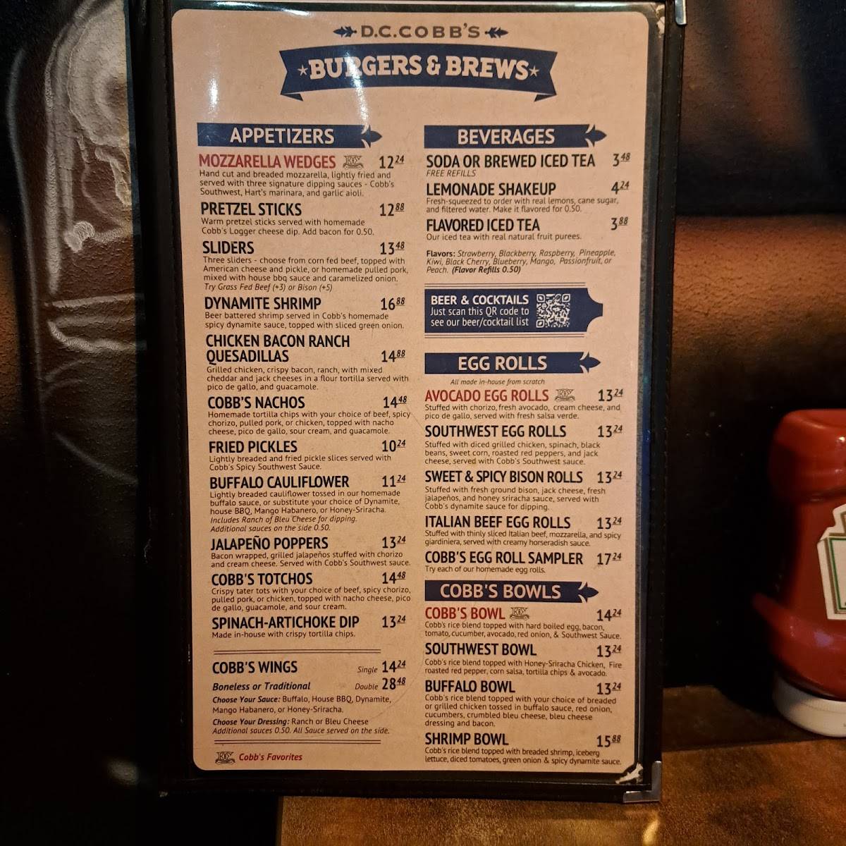 Menu at D.C. Cobb's East Dundee pub & bar, East Dundee