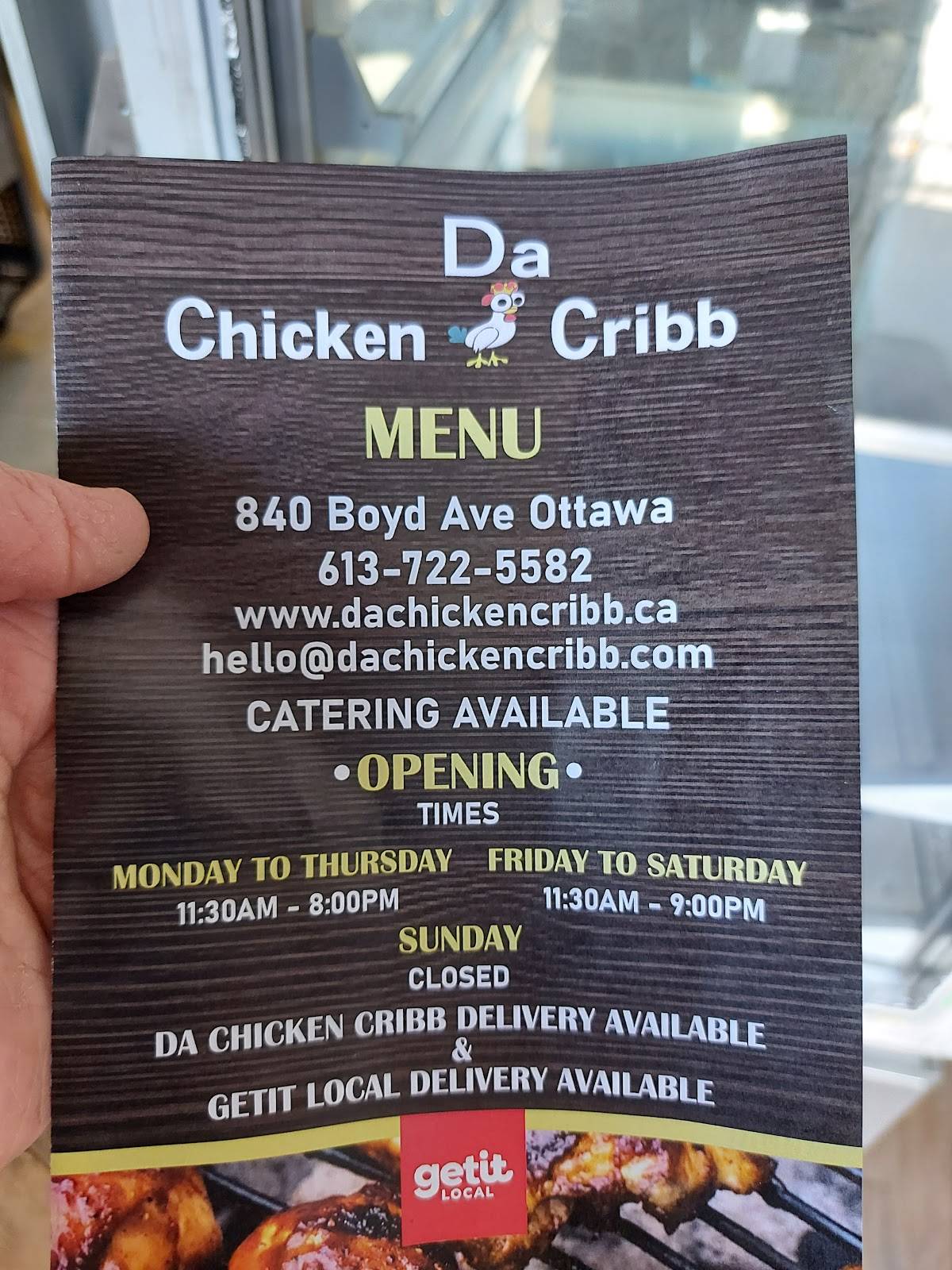Menu at DA CHICKEN CRIBB restaurant, Ottawa