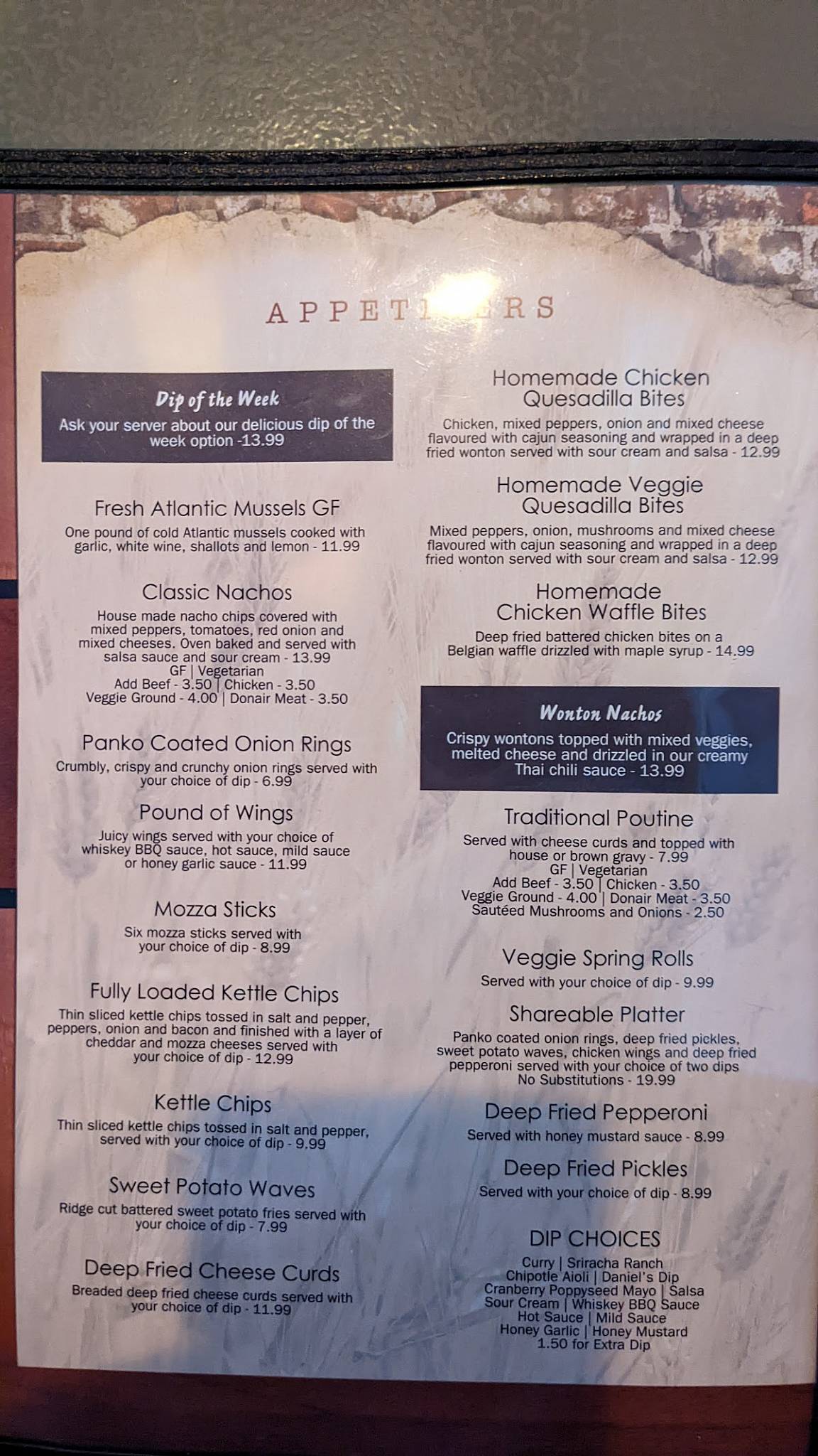 Menu at Daniel’s Alehouse and Eatery pizzeria, Sydney