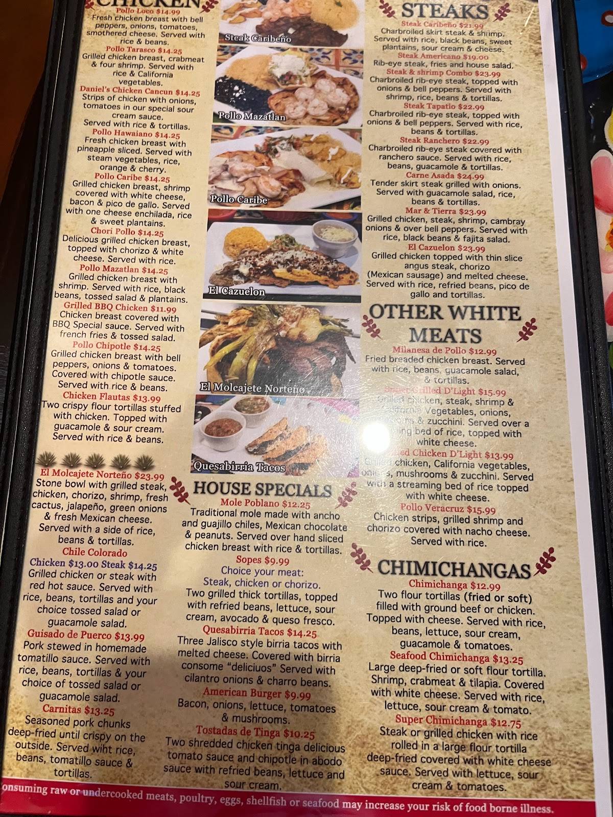 Menu at Daniel's Little Mexico restaurant, Shepherdsville
