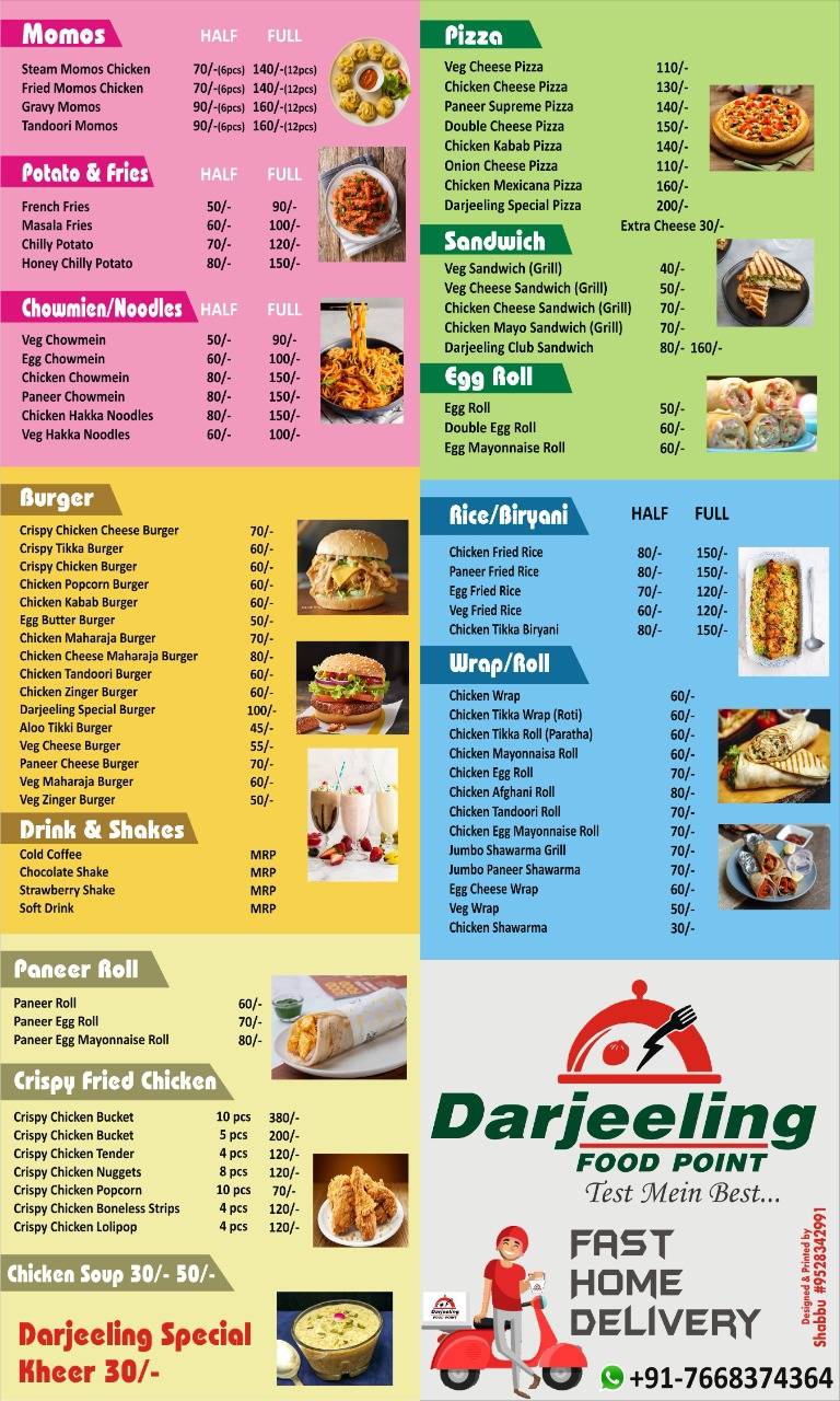 Menu at Darjeeling Food Point, Aligarh, Near firdaus complex Minhaj complex