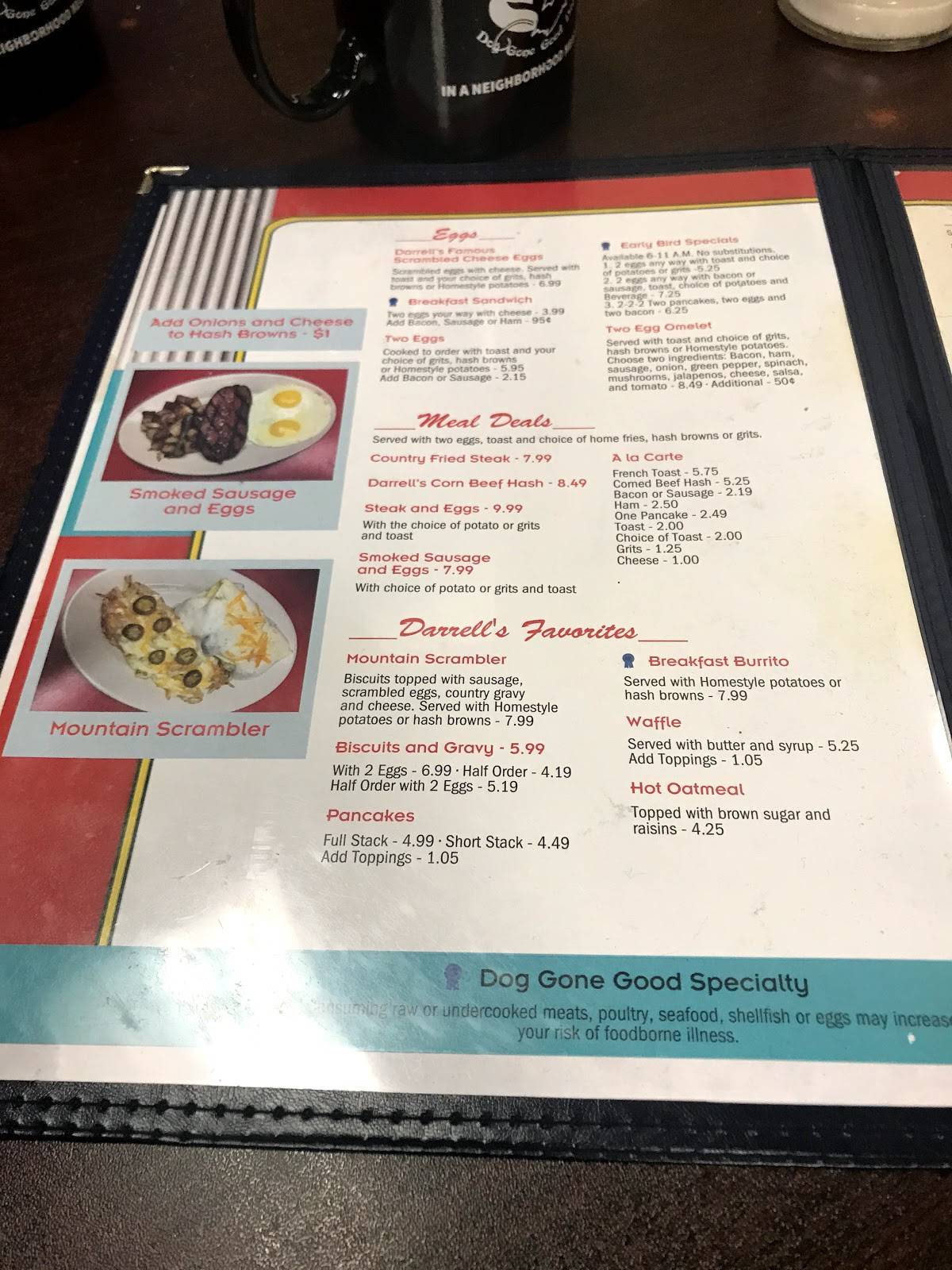 Menu at Darrell's Diner restaurant, Summerfield